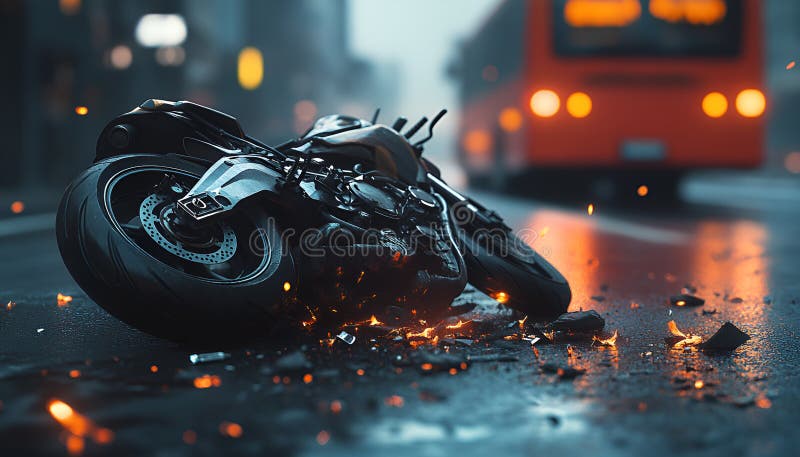Dramatic Urban Motorcycle Accident Scene with Blurred Emergency ...