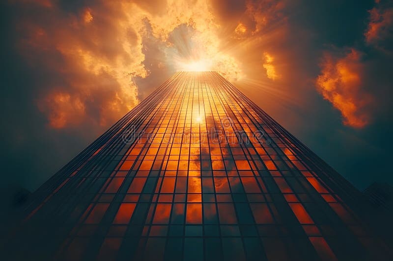 Dramatic Urban Skyline with Reflective Skyscraper at Sunset for ...