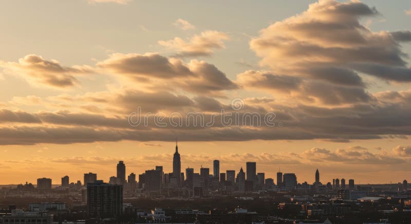 Dramatic Urban Skyline at Sunset with Majestic Clouds Over Cityscape ...