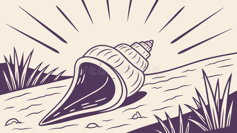 Conch Shell with Sun Rays on Sandy Terrain, Vector Design Generative AI ...