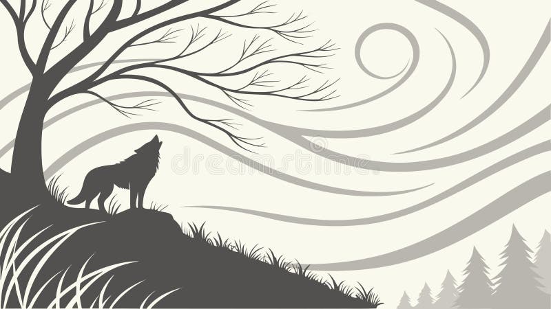 Howling Wolf in Wind, Expressive Wildlife Art, Vector Illustration ...