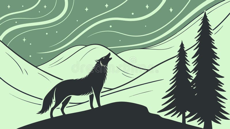 Lone Wolf Howling in Forest Landscape at Dusk, Vector Design Generative ...
