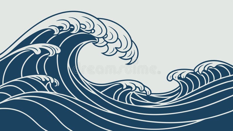 Powerful Ocean Waves, Dynamic Sea Illustration, Vector Design ...