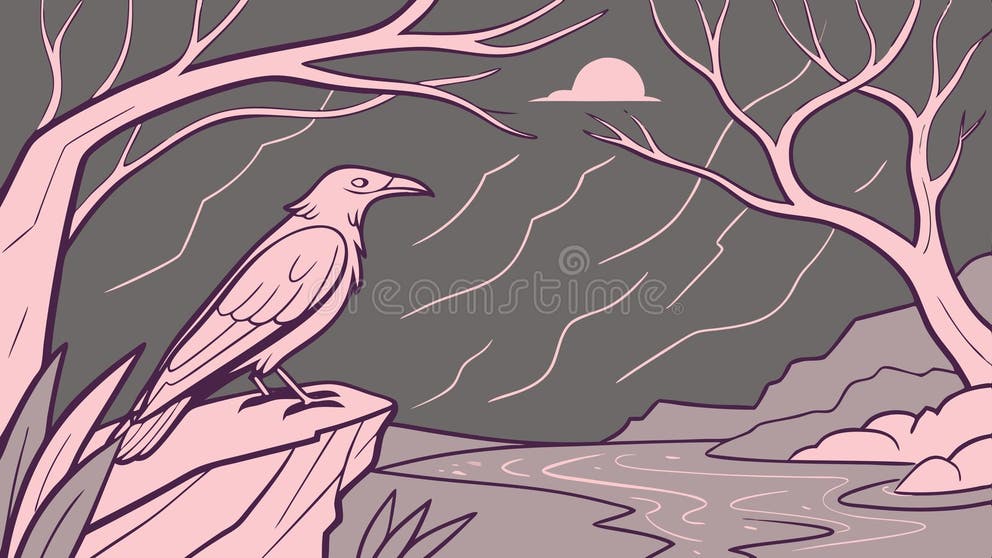 Raven on Rocky Outcrop: Dark Forest Sentinel, Vector Design Generative ...
