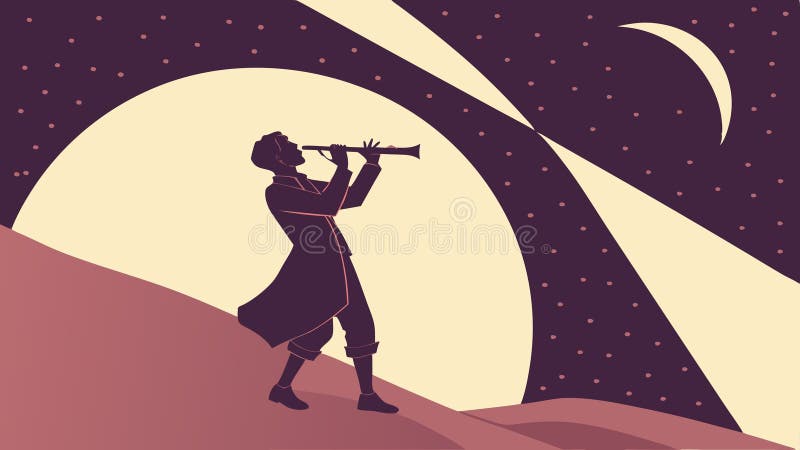 Silhouette Playing Flute, Starry Night, Cosmic Music, Vector Design ...