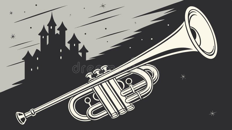 Trumpet at a Dark, Mysterious Castle Under Moonlight, Vector Design ...