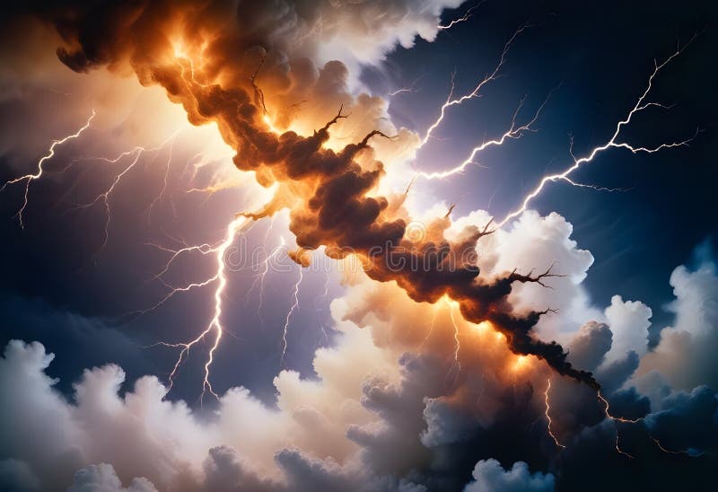 Dramatic Vertical Composition of a Powerful Lightning Storm with Bright ...