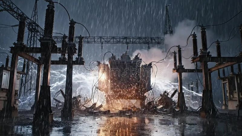 Electrical Transformer Exploding during Heavy Rainstorm with Sparks and ...