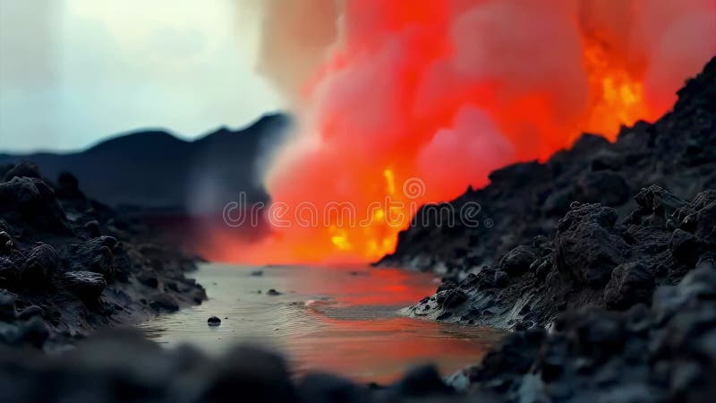 Volcanic Eruption with Lava and Smoke: Close-up Footage of Active ...
