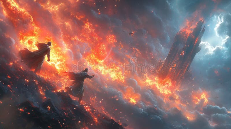 Dramatic Video Game Style Key Art with Heroic Characters Stock Photo ...