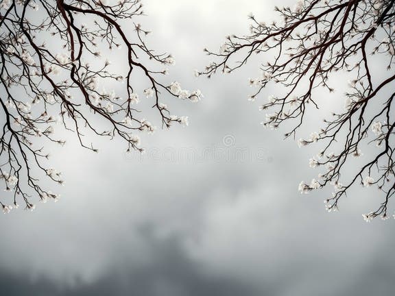 A Dramatic View of Bare Tree Branches with Delicate Blossoms Framing a ...