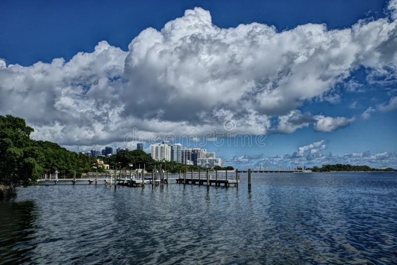 View of Biscayne Bay with Miami in Background Stock Photo - Image of ...