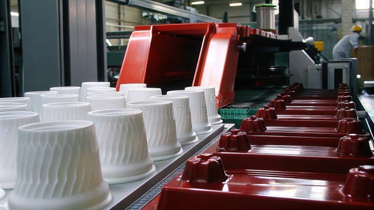A Dramatic View of a Completed Batch of Molded Products Emerging from the Automated Line ...