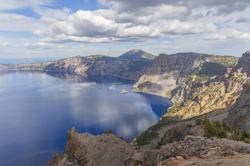 Dramatic View of Crater Lake and Phantom Ship Island Stock Photo ...