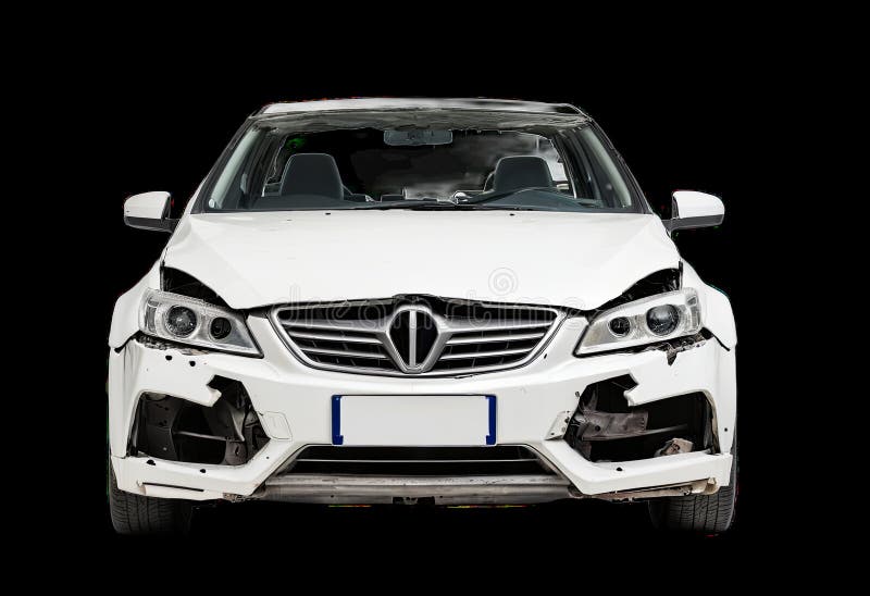 A Dramatic View of a Damaged White Car with a Transparent Background ...