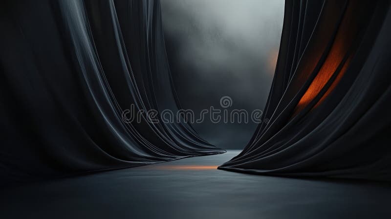 A Dramatic View through Dark Curtains with Hints of Orange Light ...