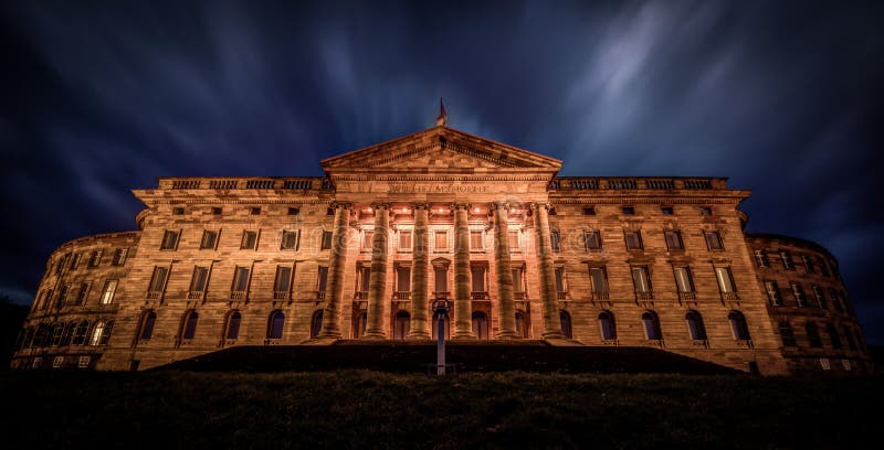 Dramatic View of the Facade of the Neoclassical Wilhelmshohe Castle at ...