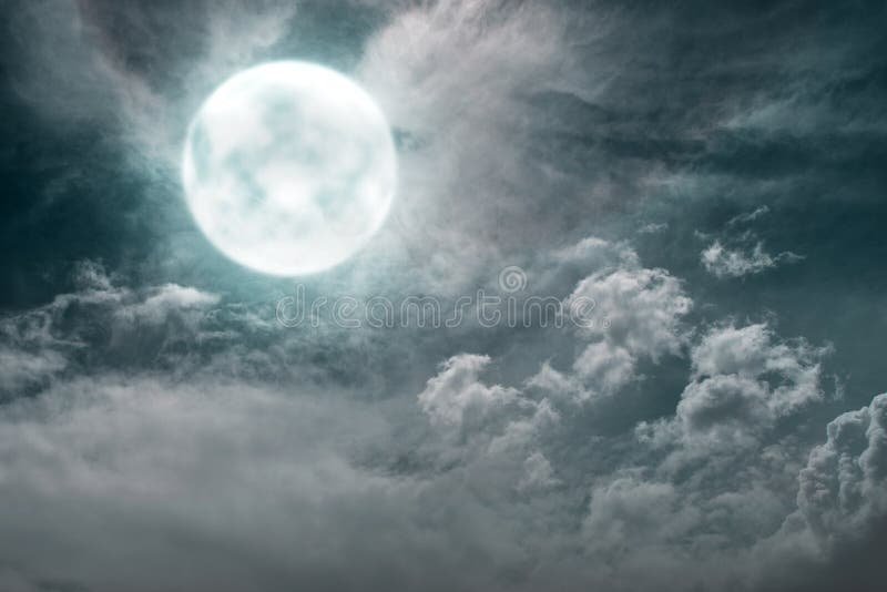 Dramatic View of Full Moon with Dark Clouds Stock Photo - Image of ...
