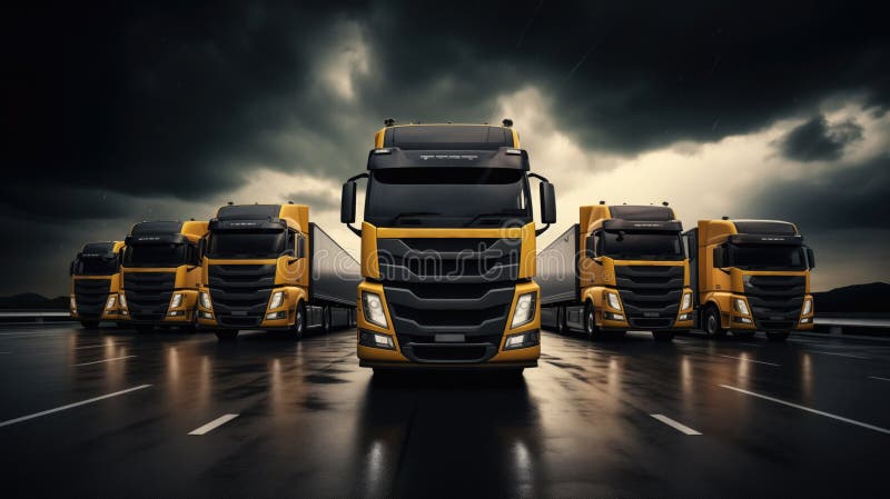 A Group of Trucks in the Logistics Center are Preparing To Load or ...