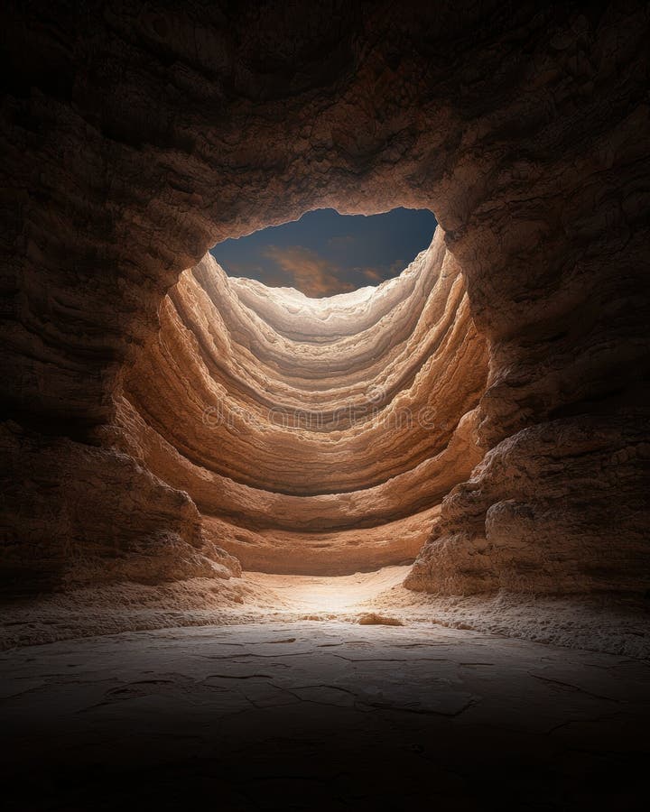 Dramatic View from Inside a Deep Cave Looking Up at the Sky. Stock ...