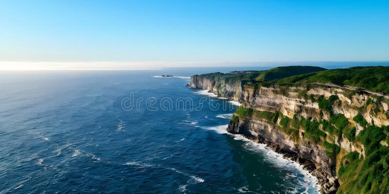 Dramatic View of Lush Undulating Cliffs with Breaking Ocean Waves Stock ...