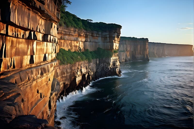 Dramatic View of Lush Undulating Cliffs with Breaking Ocean Waves Stock ...