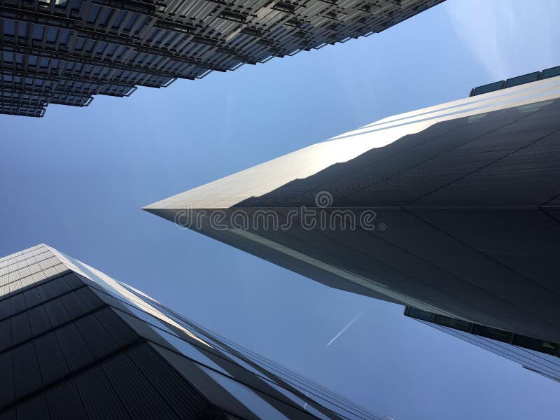 Abstract View of Modern Architecture with a Plane Passing Overhead in ...