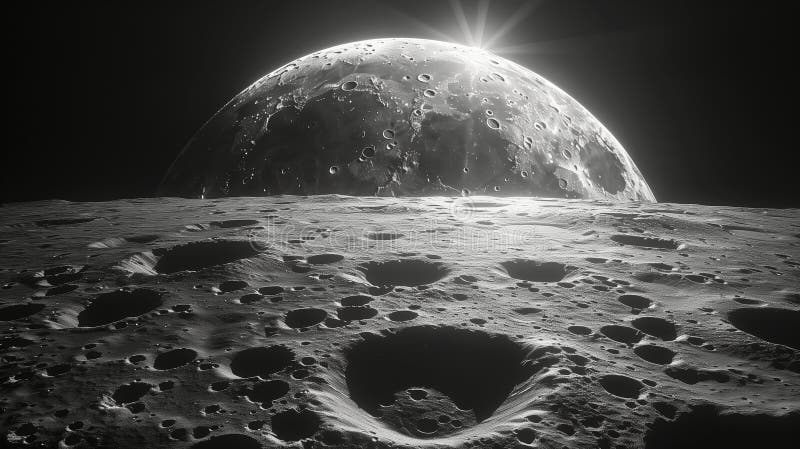 Dramatic View of the Moon’s Surface with Earth Rising in the Background ...