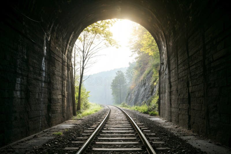 Light at the End of Tunnel with Railroad Track Stock Illustration ...