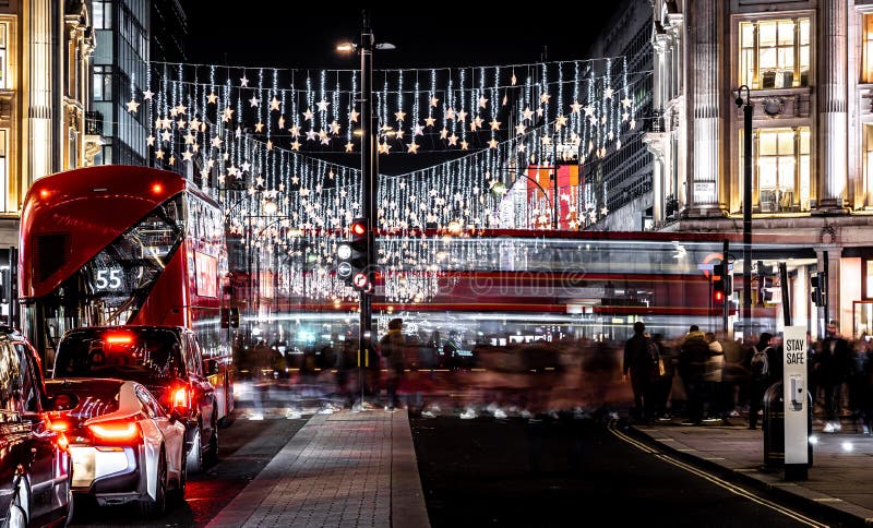 Dramatic View of the Oxford Street in London at Christmas Time ...
