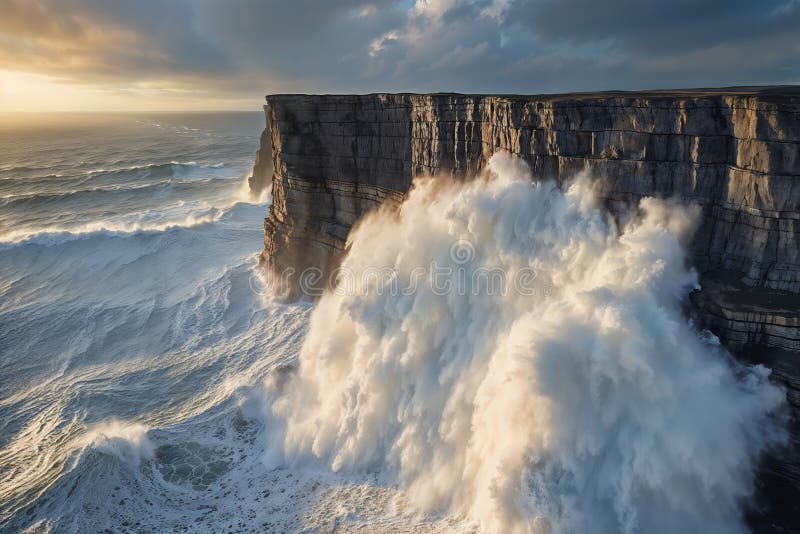 Dramatic View of Powerful Sea Waves Colliding with a Rugged Cliff ...