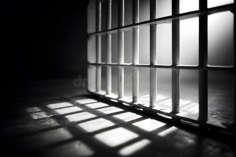 Dramatic View of Prison Cell Bars Casting Shadows on Floor, Evoking ...