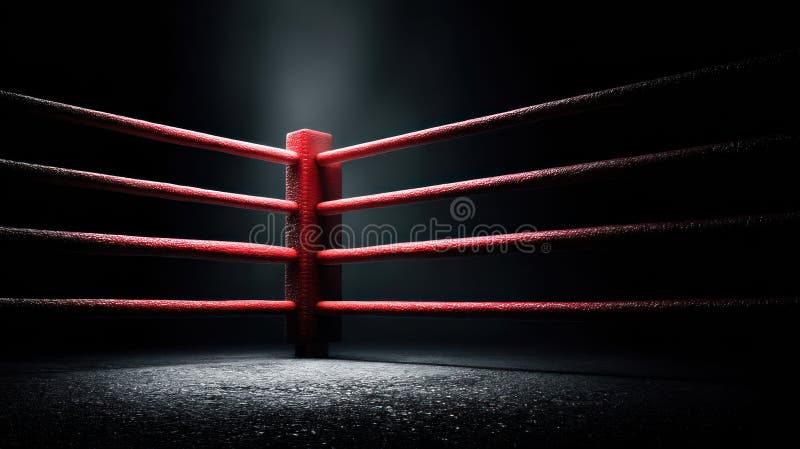 Dramatic View of a Red Boxing Ring S Corner Illuminated Under a ...