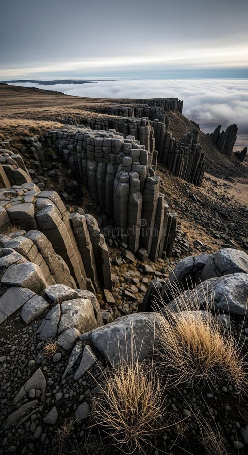 Basalt Columns and Cloudscape Stock Illustration - Illustration of formations, exterior: 405645996