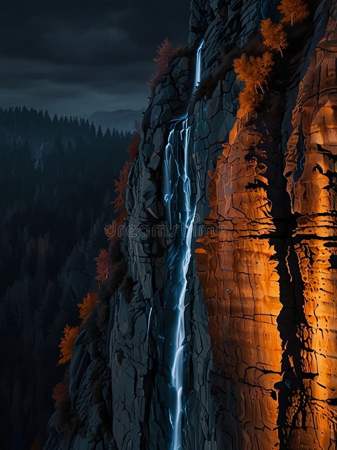 Moonlit Rocky Landscape at Night Stock Illustration - Illustration of ...