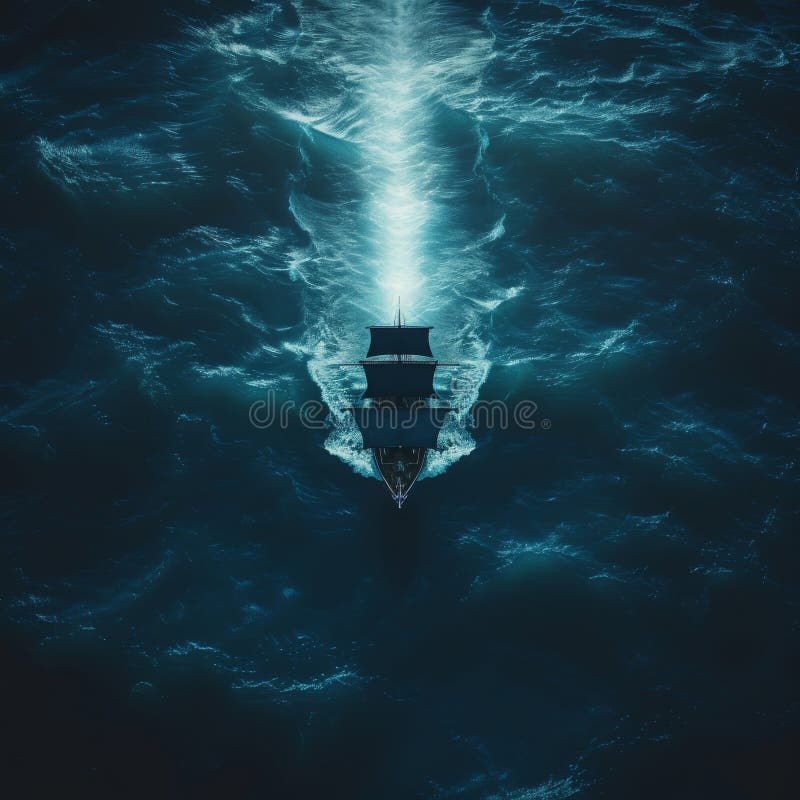 Dramatic View of a Sailing Ship Navigating through Rough Seas with a ...