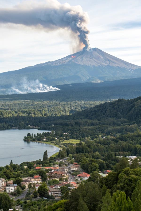Villarica Volcano Smoking Above Pucon, Chile Stock Illustration ...