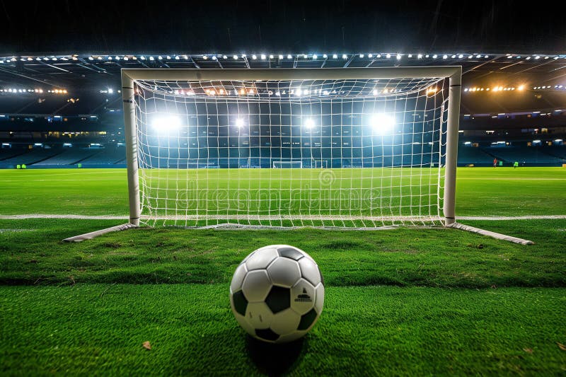 A Dramatic View of the Soccer Goal, Illuminated , High Quality, High ...