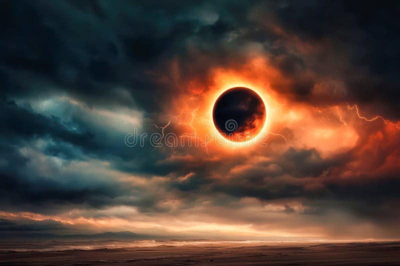 Dramatic View of a Solar Eclipse Emerging through Glowing Clouds. Stock ...