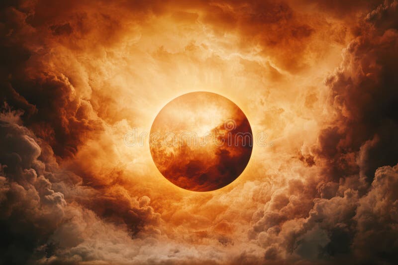Dramatic View of a Solar Eclipse Emerging through Glowing Clouds. Stock ...