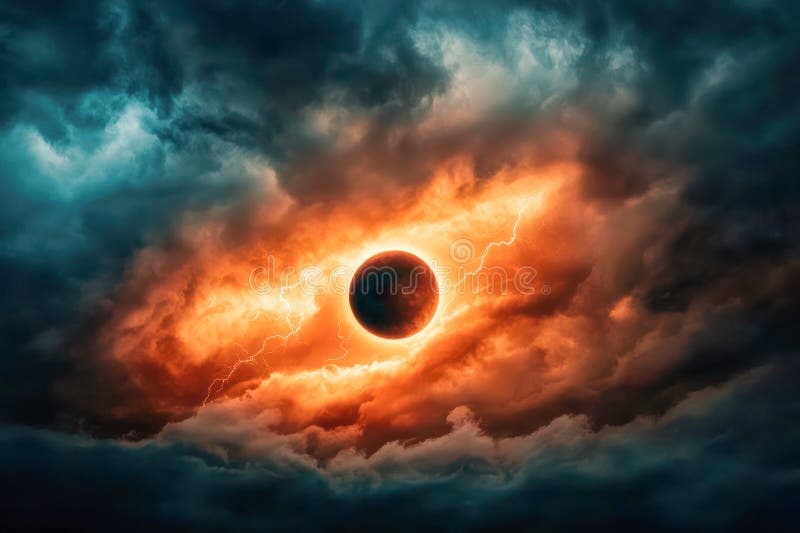 Dramatic View of a Solar Eclipse Emerging through Glowing Clouds. Stock ...