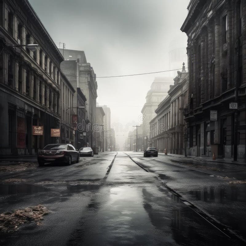 Dramatic View of a Street in a Foggy City Stock Illustration ...