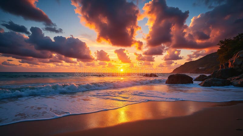 Dramatic View of a Sunset in the Right Moment from the Beach Stock ...