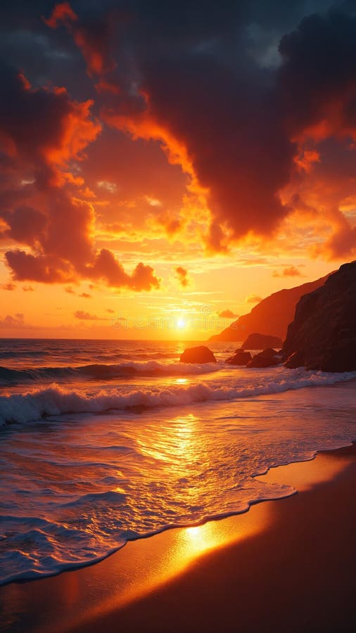 Dramatic View of a Sunset in the Right Moment from the Beach Stock ...