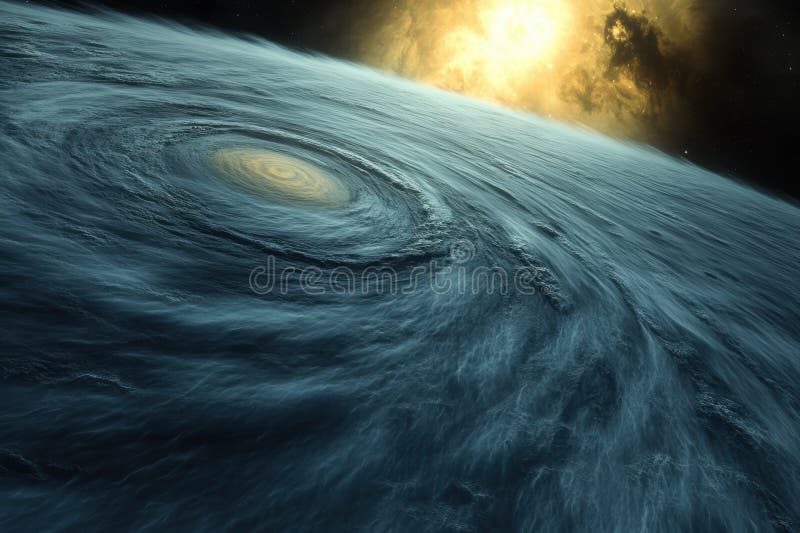 Dramatic View of Swirling Ocean Currents Beneath a Glowing Celestial ...