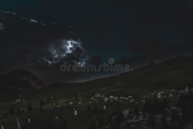 Dramatic View of a Thunderstorm in the Dolomites, Italy, at Night Stock ...
