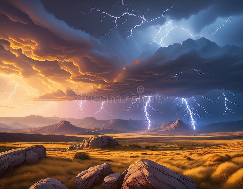 A Dramatic View of Thunderstorms Rolling in Over a Vast, Open Plain ...