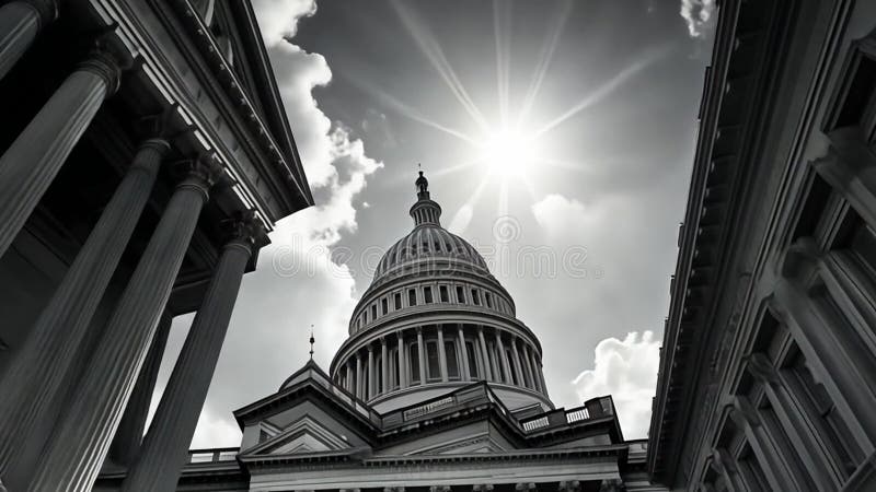 Dramatic View of the U.S. Capitol Building Under a Bright Sun ...