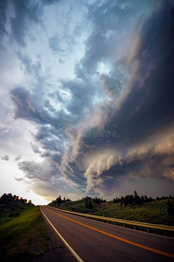 Dramatic View of Wall Clouds and Thunderstorm Over a Free Highway ...
