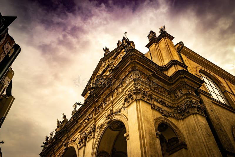 Dramatic View of a Building in Prague, with a Dramatic Cloudy Sky in ...